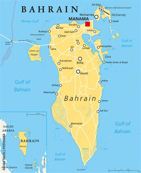 Bahrain Political Map With Capital Manama Island Country Archipelago
