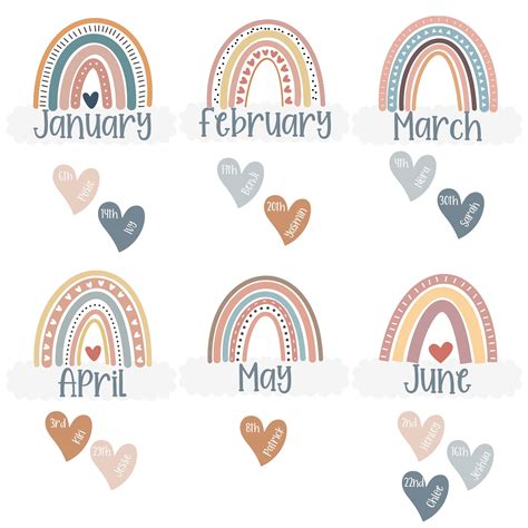 Boho Rainbow Classroom Birthday Chart Classroom Birthday Etsy