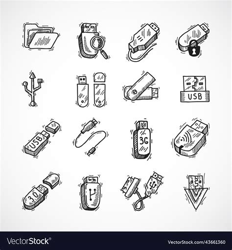Usb Icons Set Royalty Free Vector Image VectorStock