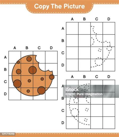 그림을 복사하여 그리드 라인을 사용하여 쿠키 사진을 복사합니다 교육 어린이 게임 인쇄 워크 시트 벡터 일러스트레이션 0명에 대한 스톡 벡터 아트 및 기타 이미지 Istock