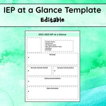 IEP At A Glance Template Editable By Amanda Martens TPT