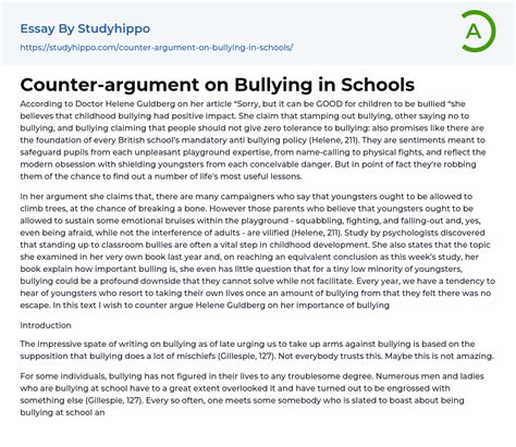 Counter Argument On Bullying In Schools Essay Example