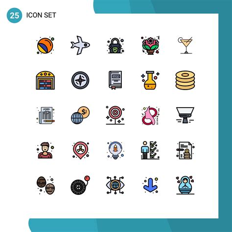 Universal Icon Symbols Group Of 25 Modern Filled Line Flat Colors Of Lemon Cocktail Lock Roses