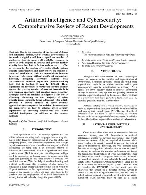 Artificial Intelligence And Cybersecurity A Comprehensive Review Of Recent Developments Pdf