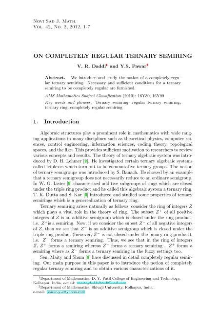 On Completely Regular Ternary Semiring 1 Introduction
