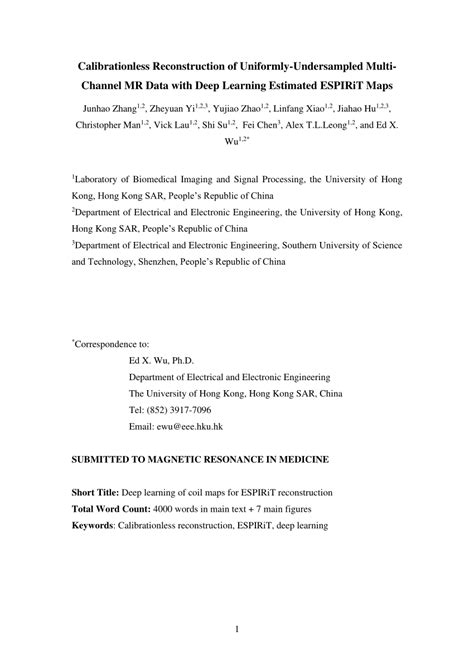Pdf Calibrationless Reconstruction Of Uniformly Undersampled Multi