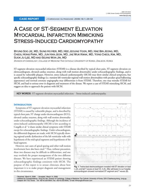 Pdf A Case Of St Segment Elevation Myocardial Infarction Mimicking Stress Induced Cardiomyopathy