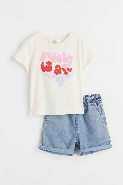 2 Piece T Shirt And Shorts Set Girls Denim Shorts T Shirt And Shorts