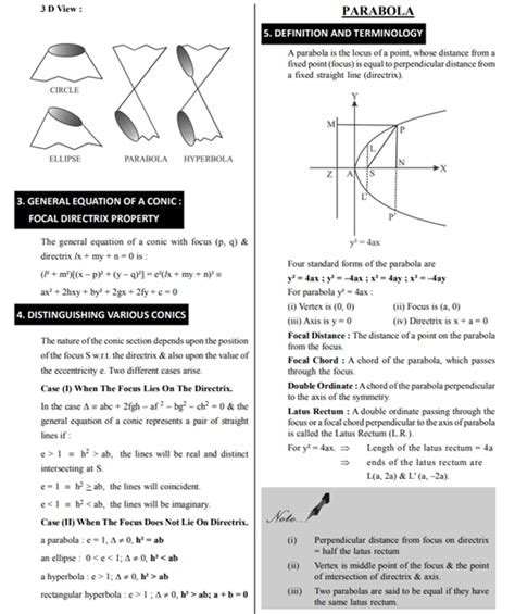 Cbse Class Maths Revision Notes Chapter Conic Sections