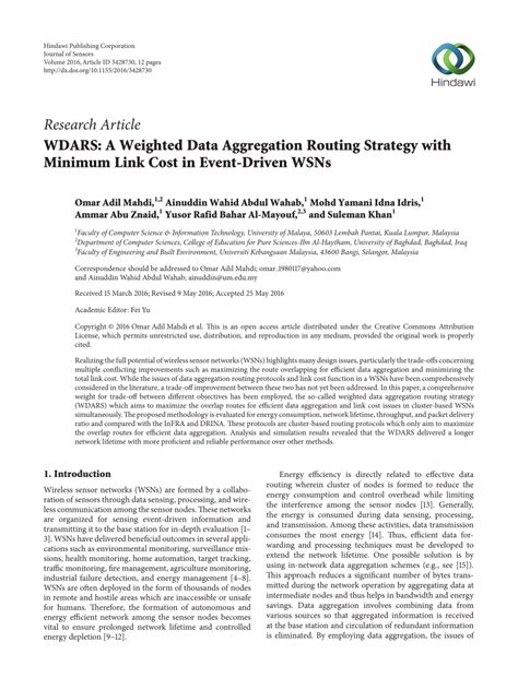 pdf wdars a weighted data aggregation routing strategy with minimum