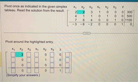 pivot once as indicated in the given simplex tableau read the solution