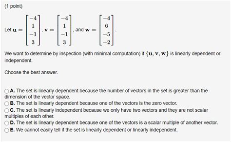 Solved 1 Point 4 4 4 1 6 Let U 1 1 And W 1 5 2 3 3 We Chegg Com