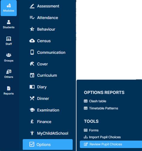 How To Use The Review Pupil Choices Page Bromcom Documentation Centre