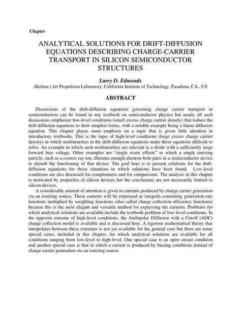 Pdf Analytical Solutions For Drift Diffusion Equations Describing Charge Carrier Transport In
