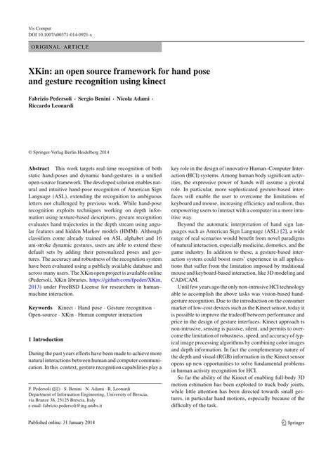 PDF XKin An Open Source Framework For Hand Pose And Gesture Recognition Using Kinect