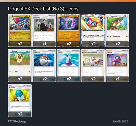 Pidgeot Ex Deck List No3 Copy Pokémon Tcg Pocket