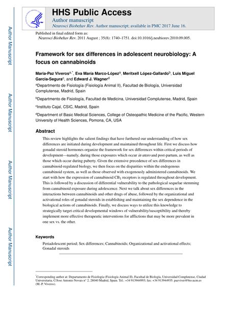Pdf Framework For Sex Differences In Adolescent Neurobiology A Focus