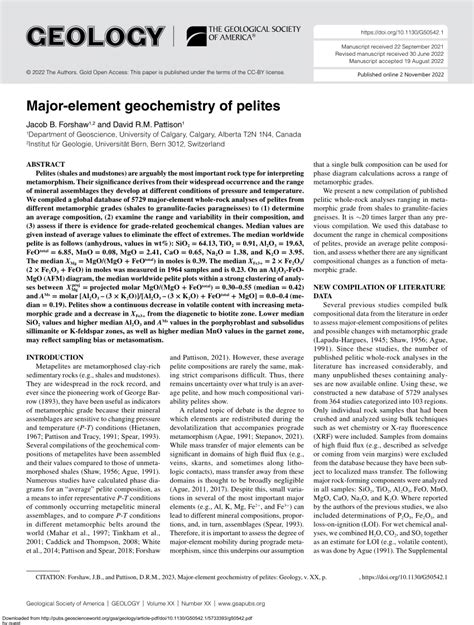 Pdf Major Element Geochemistry Of Pelites