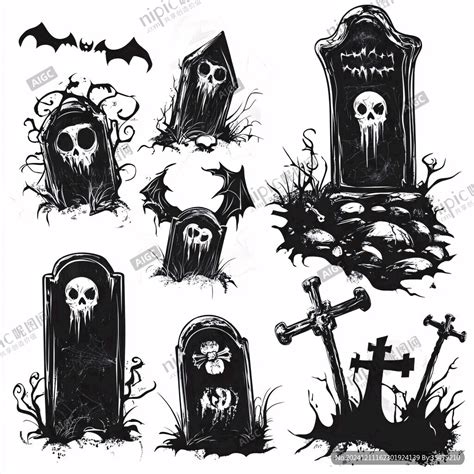 Ai创作图恐怖元素 万圣节元素素材 墓碑效果 暗黑手绘素材 手绘暗黑素材 万圣节坟墓 墓碑设计 坟墓墓碑 骷髅头坟墓 哥特式标志 墓碑图 骷髅元素 墓画 鬼屋展板 墓碑图库 昵图网