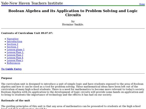 Boolean Algebra And Its Application To Problem Solving And Logic Circuits Lesson Plan For Higher