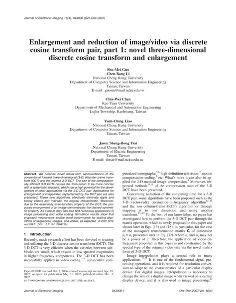 Pdf Enlargement And Reduction Of Imagevideo Via Discrete Cosine Transform Pair Part 1 Novel