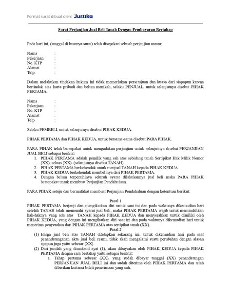 Contoh Surat Perjanjian Jual Beli Tanah Sawah Doc