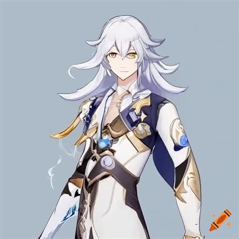 Genshin Impact Oc Handsome Male With White Long Hair And Blue Eyes