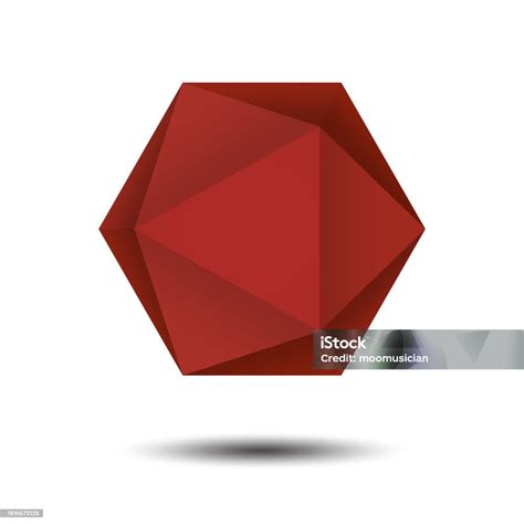 흰색 배경에 그림자가 있는 다각형 빨간색 육각형 아이콘 0명에 대한 스톡 벡터 아트 및 기타 이미지 0명 3차원 형태 개념 Istock