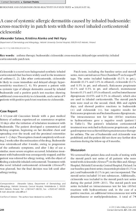 A Case Of Systemic Allergic Dermatitis Caused By Inhaled Budesonide Cross‐reactivity In Patch