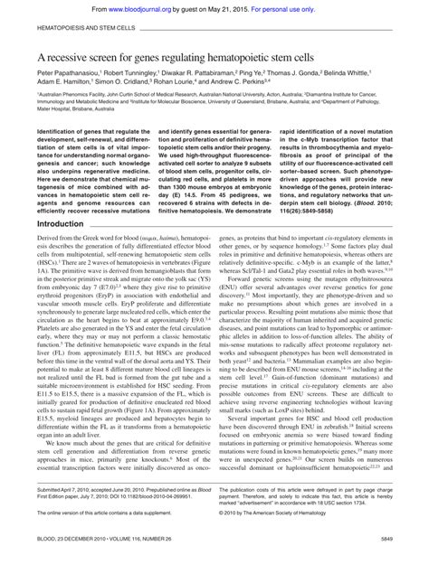 Pdf A Recessive Screen For Genes Regulating Hematopoietic Stem Cells