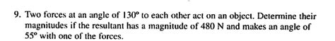 9 Two Forces At An Angle Of 130∘ To Each Other Act On An Object Determi