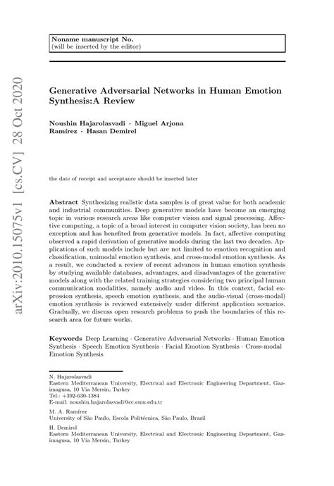 Pdf Generative Adversarial Networks In Human Emotion Synthesis A Review