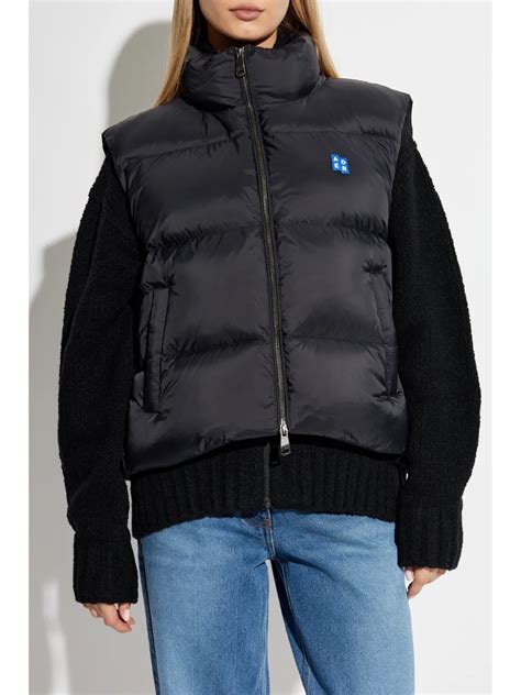 ader error logo patch zip vest black farfetch