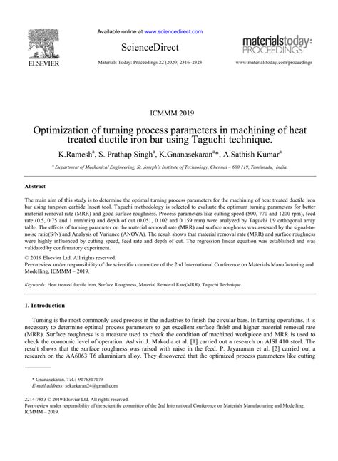 Pdf Optimization Of Turning Process Parameters In Machining Of Heat Treated Ductile Iron Bar