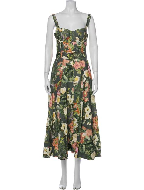 Cara Cara Floral Print Midi Length Dress Green Dresses Clothing