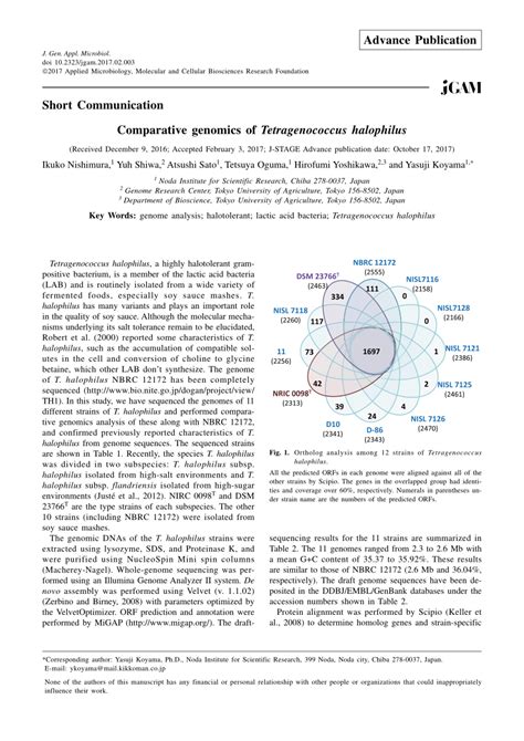Pdf Comparative Genomics Of Tetragenococcus Halophilus
