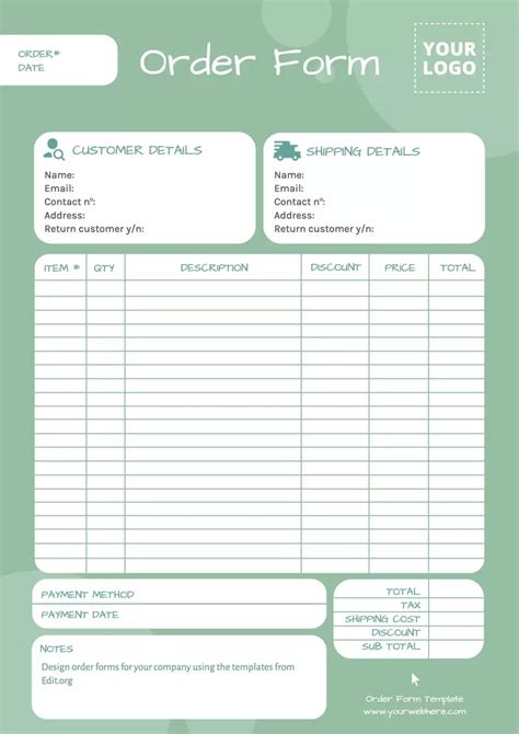 Order Form Template Free Sample Template Samples