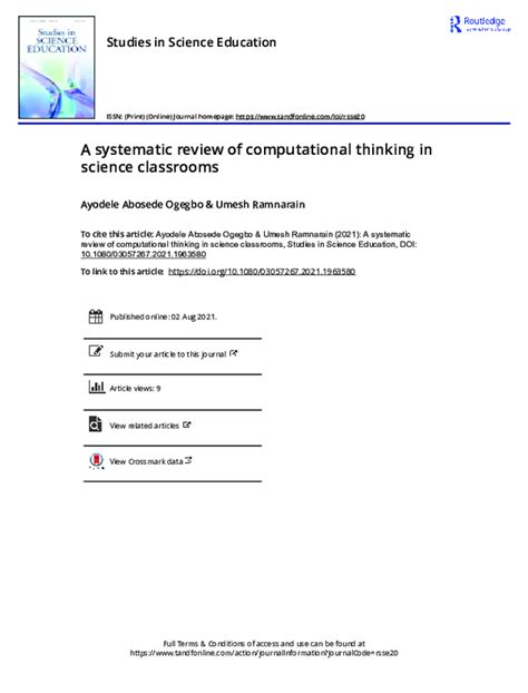 Pdf A Systematic Review Of Computational Thinking In Science Classrooms