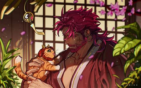 Ao N Shiro Original Highres 1boy Affectionate Bara Beard Cat