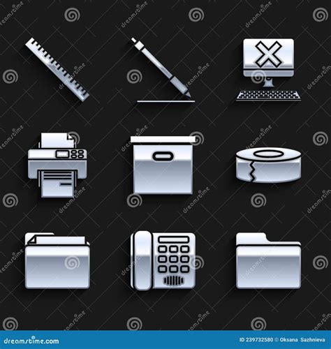 Set Carton Cardboard Box Telephone Document Folder Scotch Printer