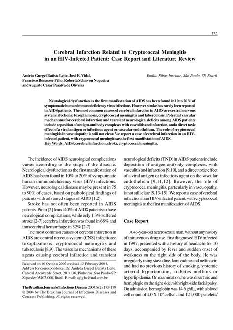 Pdf Cerebral Infarction Related To Cryptococcal Meningitis In An Hiv Infected Patient Case