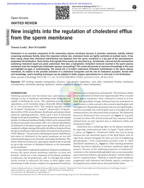 Pdf New Insights Into The Regulation Of Cholesterol Efflux From The Sperm Membrane