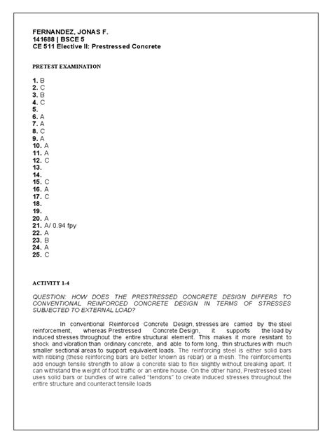 Pre Stressed Elective Engineering Pdf Prestressed Concrete Deformation Engineering