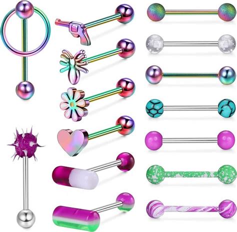 Dropship 14g Tongue Rings Surgical Tongue Piercing Teaser Double