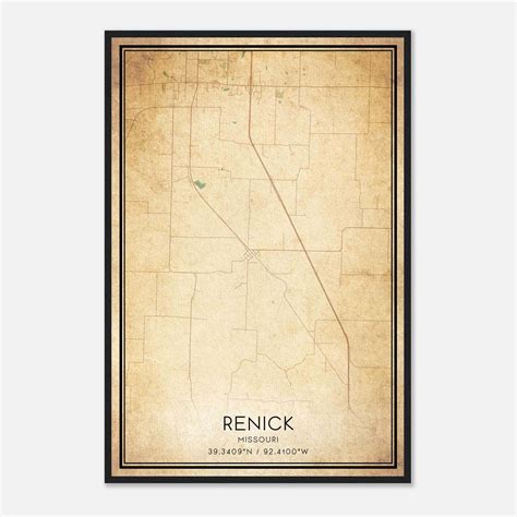 Vintage Renick Missouri Map Poster Renick Mo City Road Wall Art Print Custom Maps And Posters