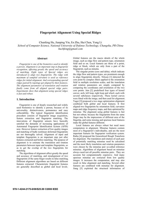 Pdf Fingerprint Alignment Using Special Ridges