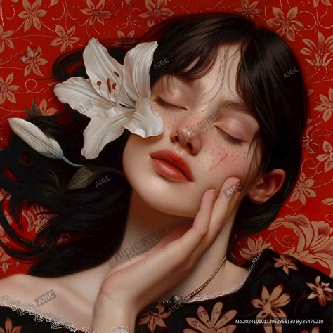 Ai创作图写实人物插画 写实唯美插画 超写实插画 厚涂少女 整容整形花季少女插画 厚涂头像 唯美少女与花系列 东方睡眠女子插画 女性题材插画 少女与花插画 刺桐花女插画 数字油画插画设计 少女