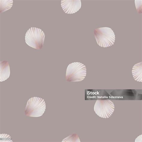 조개껍데기가 있는 수채화 이음매 없는 패턴 손으로 그림을 그리는 클립아트 수중 생물은 흰색의 고립된 배경에 있다 디자이너 장식 엽서 포장지 스크랩북 표지 초대장 웨딩 디자인
