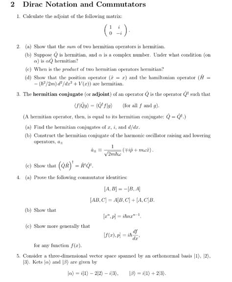 Solved 2 Dirac Notation And Commutators 1 Calculate The