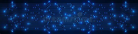 Abstract Technology Background Blue Circuit Board Pattern With Electricity Light Microchip